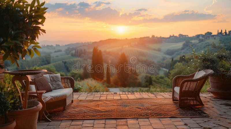 Scenic Sunset View from Rustic Cottage in the Countryside Stock ...
