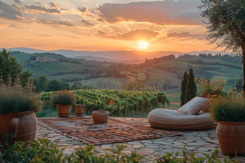 Scenic Sunset View from Rustic Cottage in the Countryside Stock ...