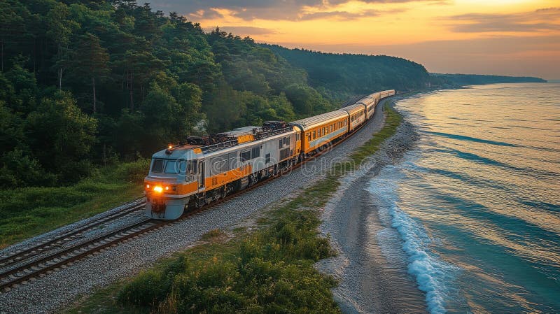 Scenic Train Journey through Lush Forest and Coastal Landscape at ...