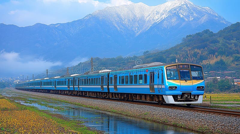 Scenic Train Journey through Rural Japan Stock Illustration ...