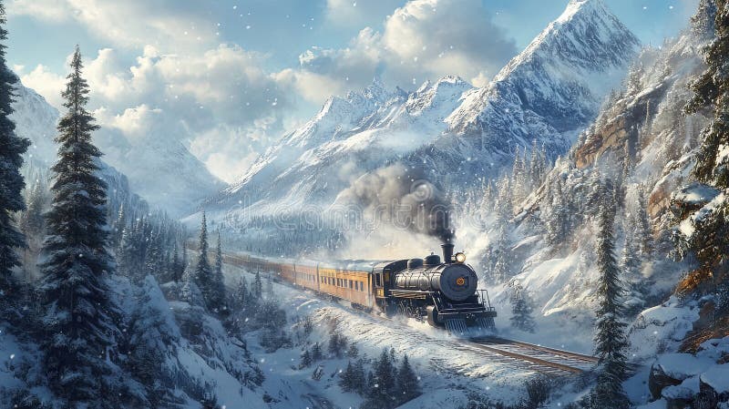 Scenic Train Ride Snow Covered Forests Mountain Ranges Stock Photos ...