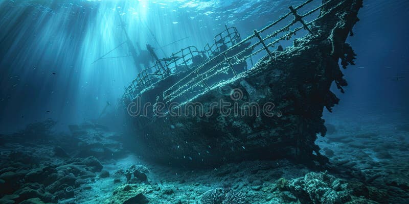 Scenic Underwater View of a Shipwreck, Adventure and Mystery, with ...