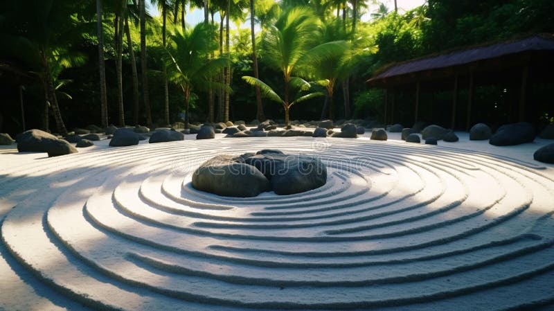 Scenic View of an Asian Zen Garden, AI-generated. Stock Illustration ...