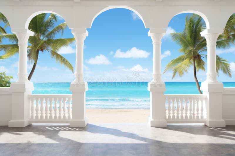 Scenic View of Beach and Sea through Ancient Architectural Columns ...