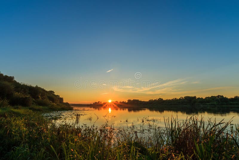 Scenic View of Beautiful Sunset Above the River at Summer Stock Image ...