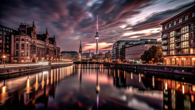 A Scenic View of the Berlin Skyline at Dusk, Featuring the Iconic ...