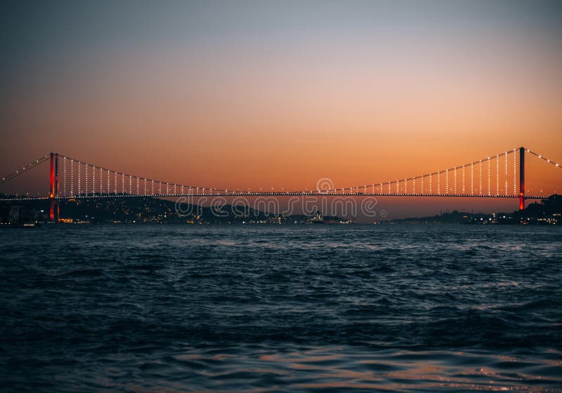 Scenic View of the Bosphorus Bridge Illuminated during Sunset in ...