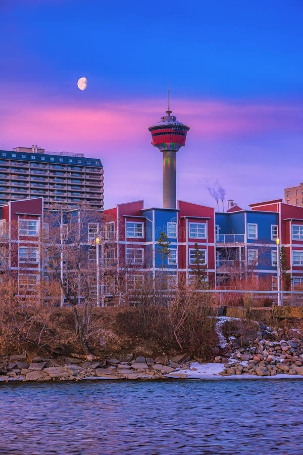 Calgary Tower Standing Tall at Sunrise Stock Image - Image of landmark ...