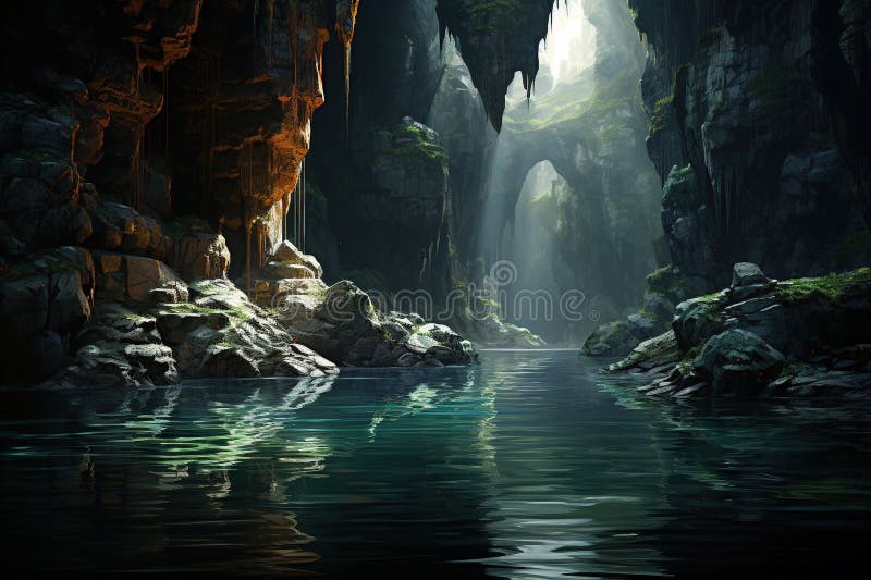 Scenic View of a Calm Blue Natural Underground Lake in Deep Cave Stock ...