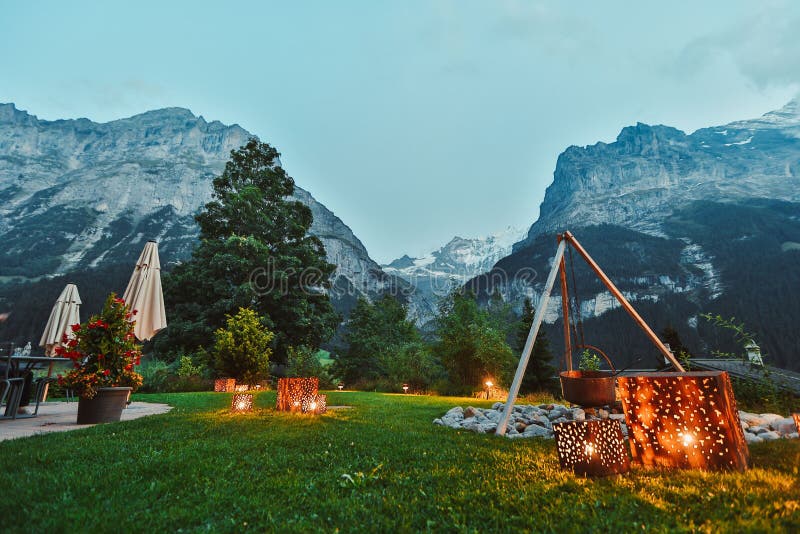 Scenic View a Camp Site Overlooking the Mountains Stock Image - Image ...