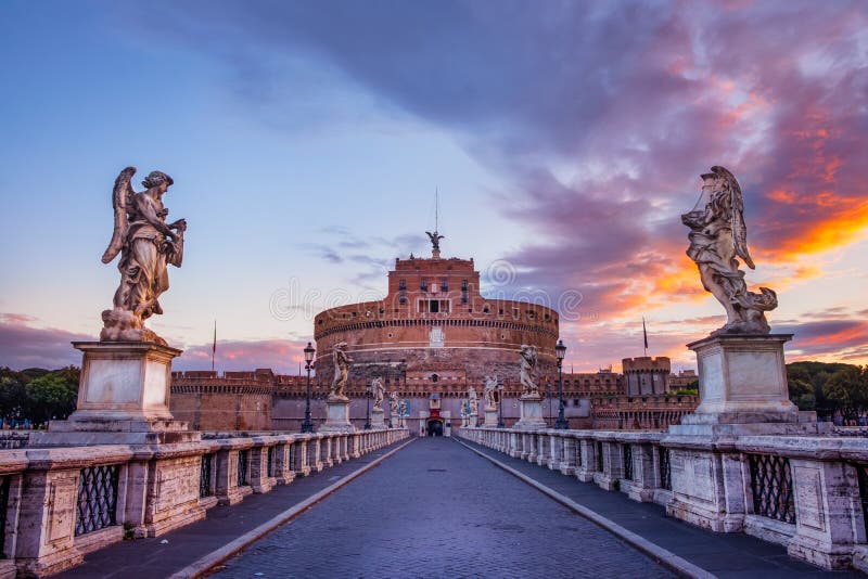Scenic View of Castle of St. Angelo in Rome at Sunrise Stock Image ...