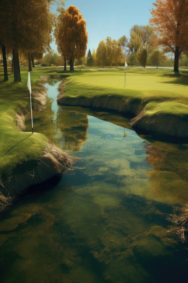 A Scenic View of a Challenging Water Hazard on a Golf Course Stock ...
