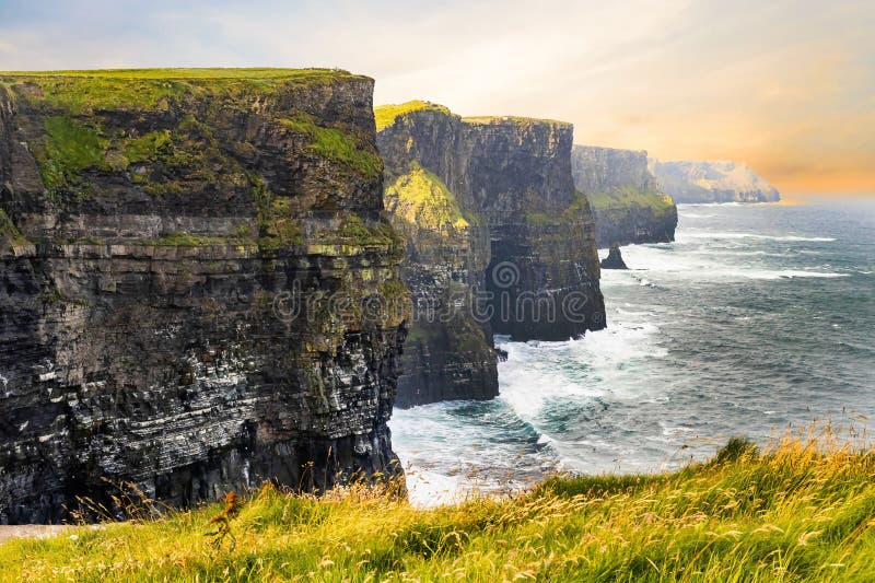 Scenic View of the Cliffs of Moher in Summer at Sunrise Stock Image ...