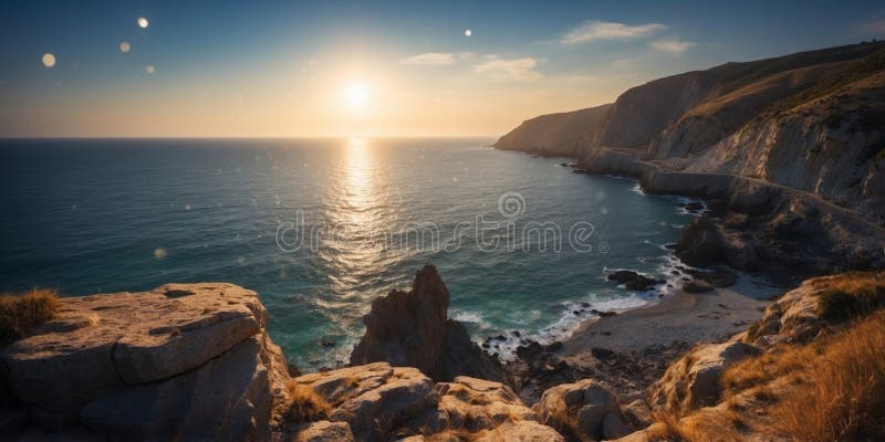 A Scenic View of Coastal Cliffs and the Ocean in the Late Afternoon ...