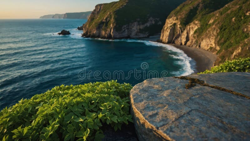 Serene Coastal Clifftop View: Stunning Ocean Panorama with Lush ...