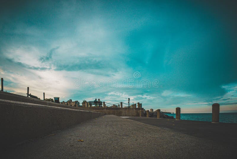 Scenic View of a Concrete Beach on a Gloomy Day Stock Photo - Image of ...