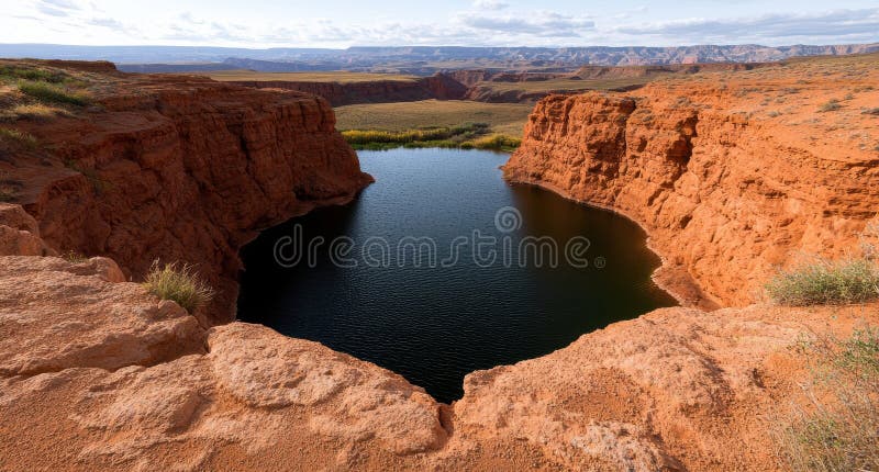 A Scenic View of a Desert Oasis with Red Rock Formations. Stock ...
