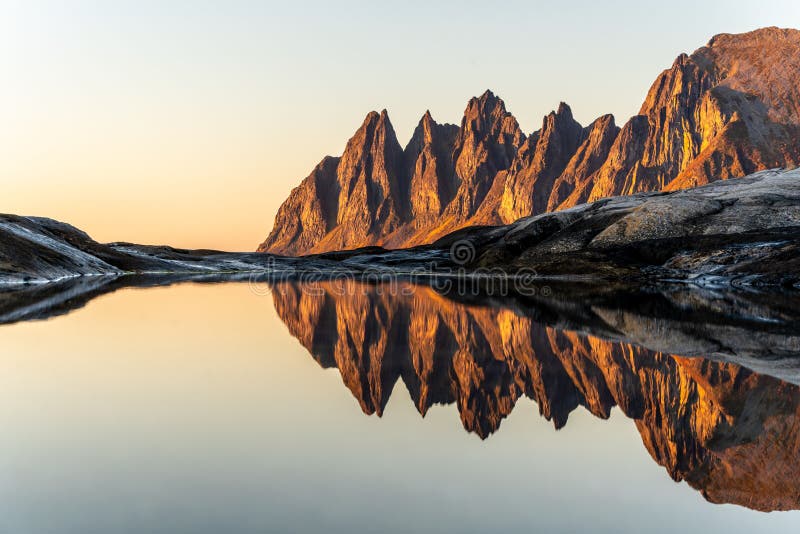 Scenic View of Devils Teeth Mountains in Senja, Norway, at Bright ...