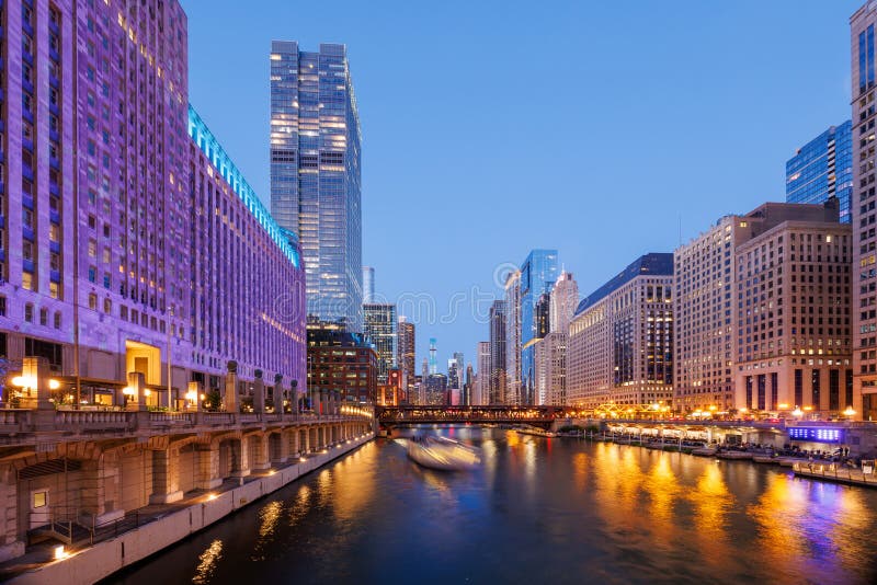 Scenic View of Downtown Chicago during Sunset Stock Photo - Image of ...