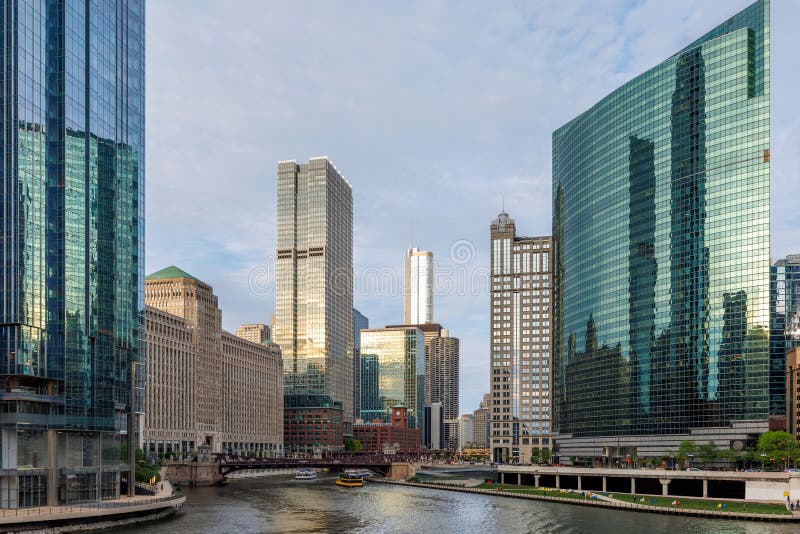 Scenic View of Downtown Chicago during Sunset Stock Photo - Image of ...