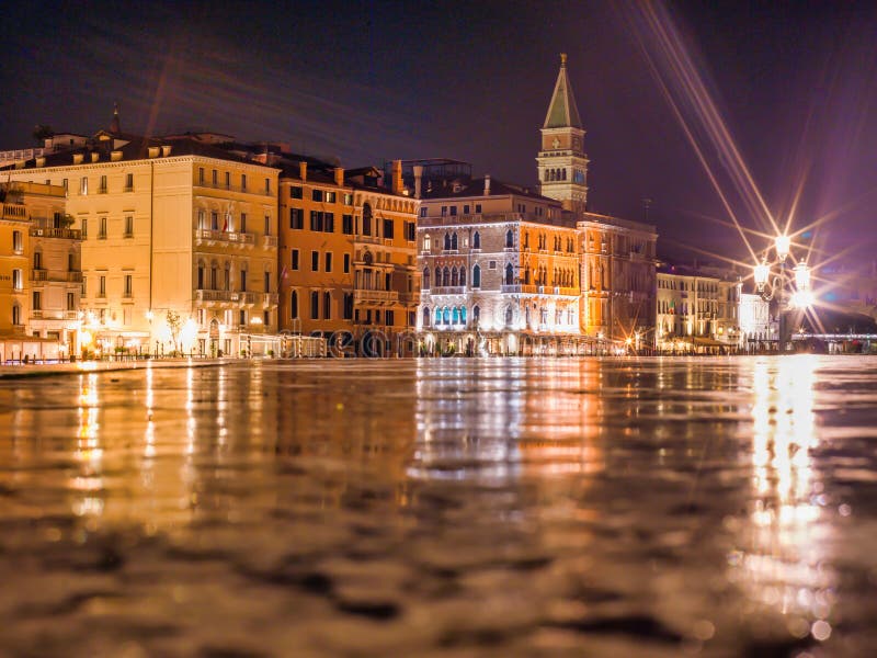 Scenic View of the Downtown of Venice, Italy at Night Stock Photo ...