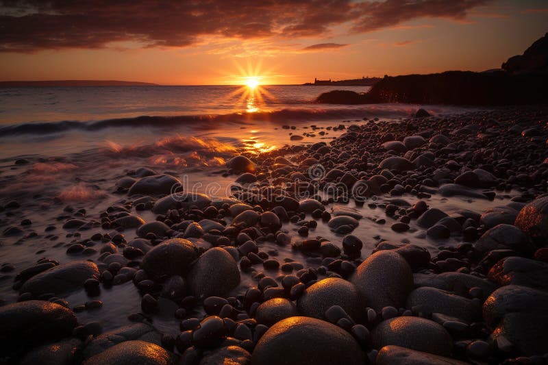 Scenic View of Dramatic Sunset by the Beach. Low Angle View Stock ...