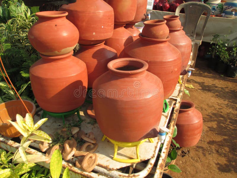 Scenic View of Earthen Pots with Tap for Multipurpose Use Stock Image ...