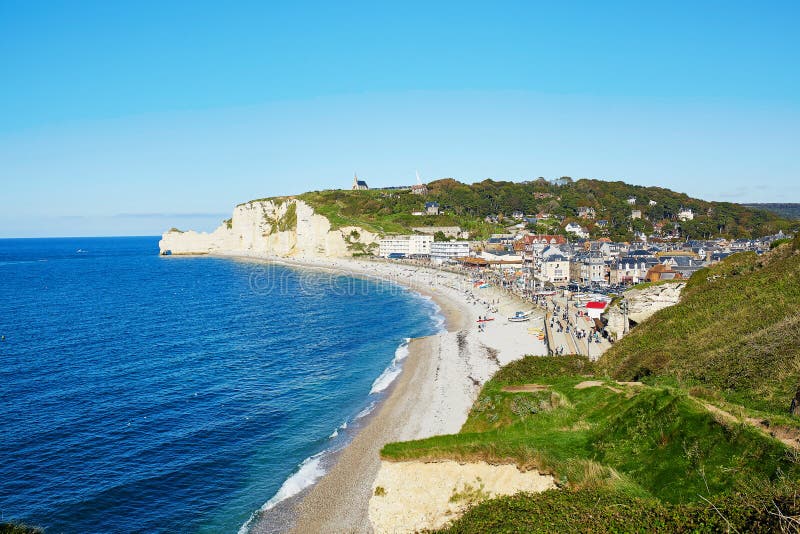 Scenic View of Etretat Village Stock Image - Image of beach, panoramic ...