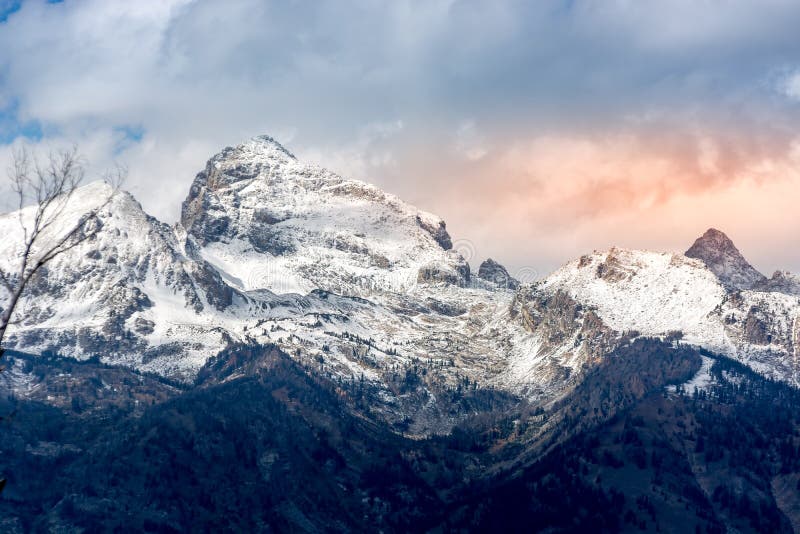 View of the Grand Teton Mountain Range Stock Image - Image of range ...