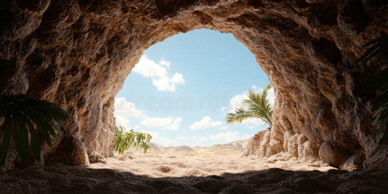 Scenic View from Inside a Desert Cave Stock Illustration - Illustration ...