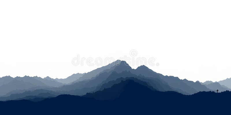 A Scenic View of Layered Blue Mountains Against a White Background in a ...
