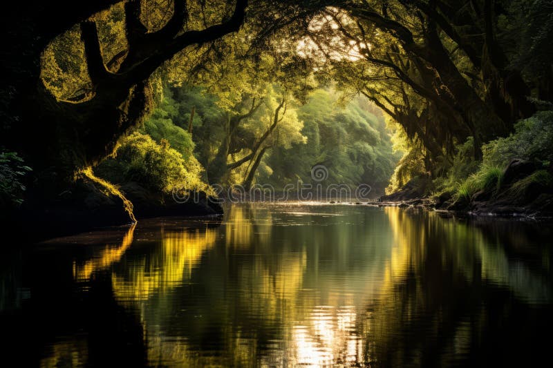 A Scenic View of Light and Shadow Creating a Captivating Reflection on ...