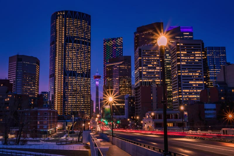 Calgary at Night stock photo. Image of downtown, dark - 159481680