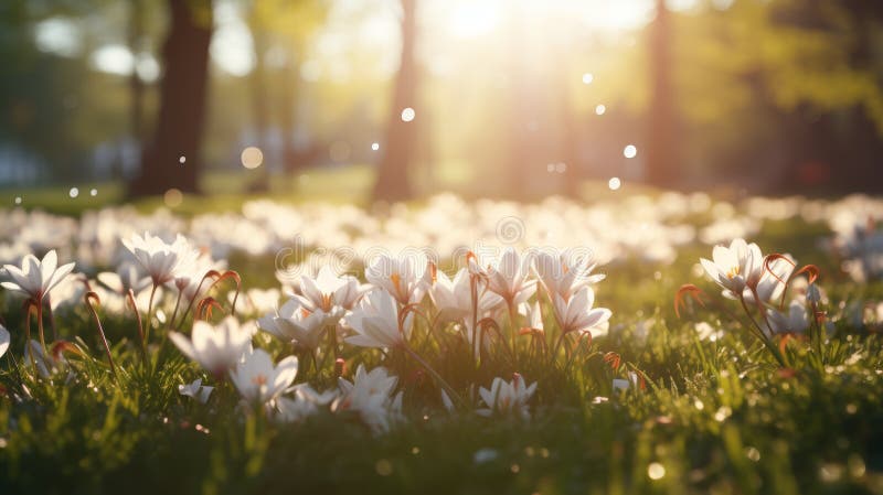 Scenic View of Lush Spring Meadows in the Gentle Glow of Sunlight for a ...