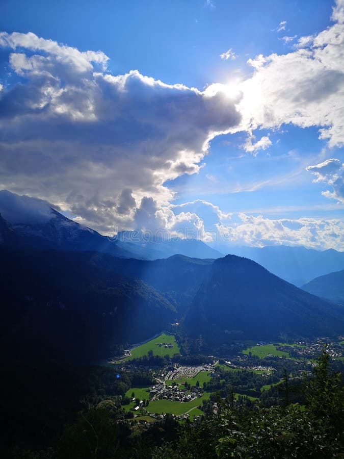 Scenic Valley with Dramatic Clouds and Sun Rays. Stock Image - Image of ...