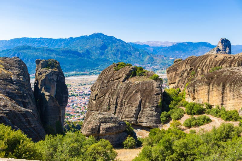 Scenic View of Meteora Rock Formation Greece Stock Photo - Image of ...