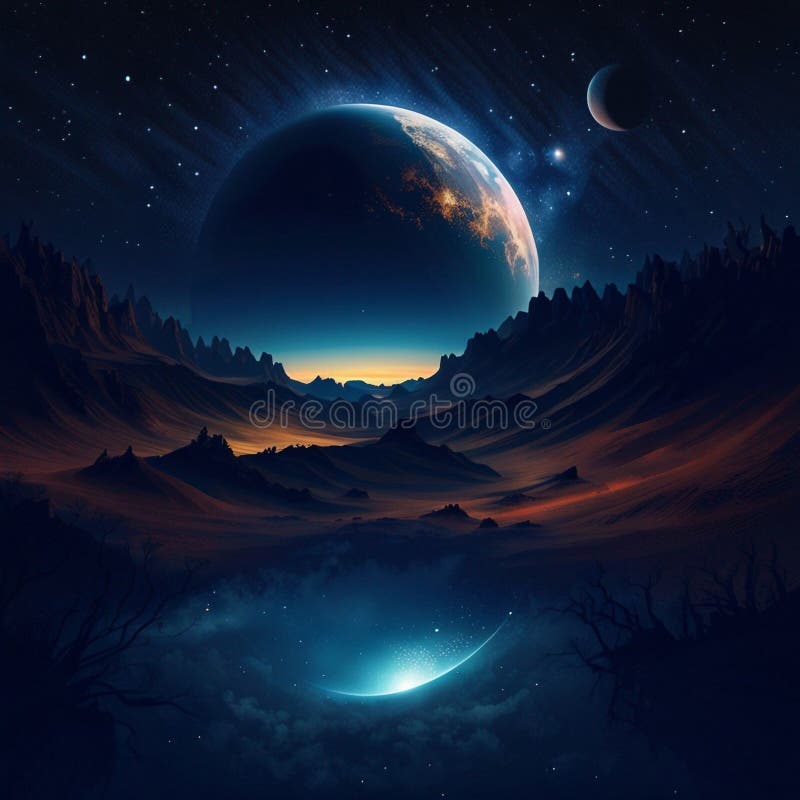 Scenic View of a Mountain Landscape with a Celestial Backdrop, AI ...