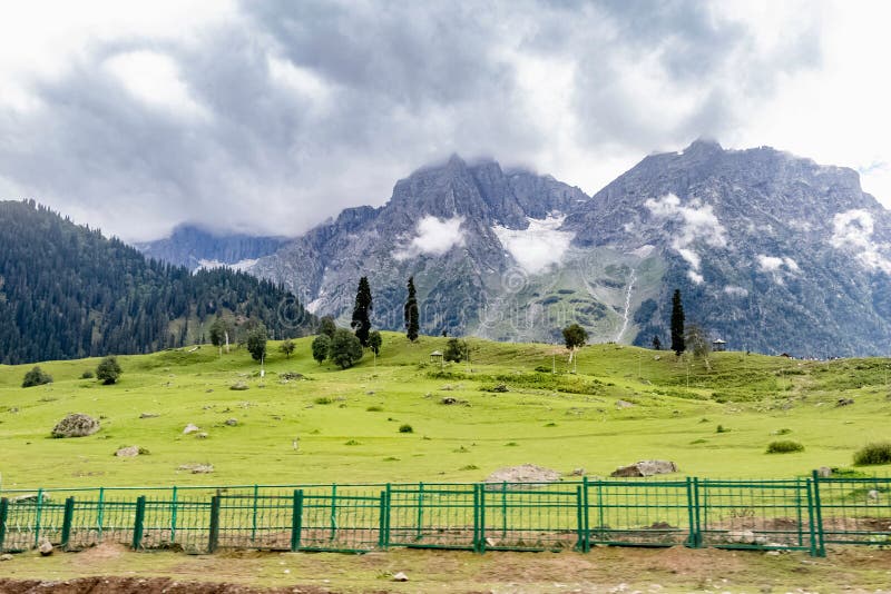 Scenic View of a Mountain Range Covered with Greenery Behind a Fence in ...