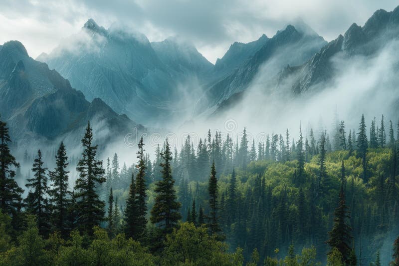 A Scenic View of a Mountain Range with Trees in the Foreground, Ideal ...