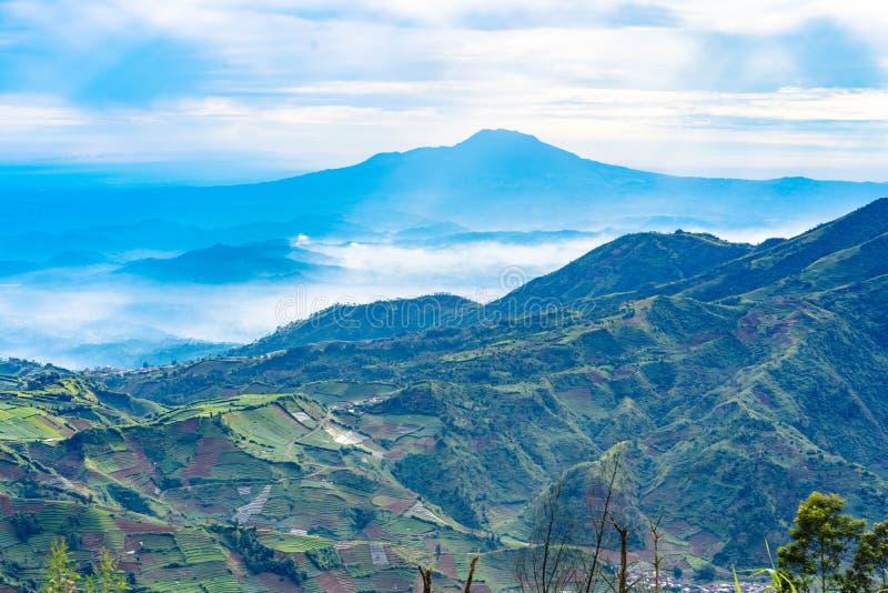 Scenic View of Mountains in Dieng, Central Java, Indonesia Stock Image ...