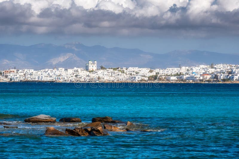 Scenic View of Naousa Town in Paros Island, Cyclades, Greece Stock ... Scenic View of Naousa Town in Paros Island, Cyclades, Greece Stock ...
