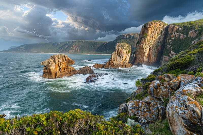 A Scenic View of the Ocean from a Rocky Cliff Stock Photo - Image of ...