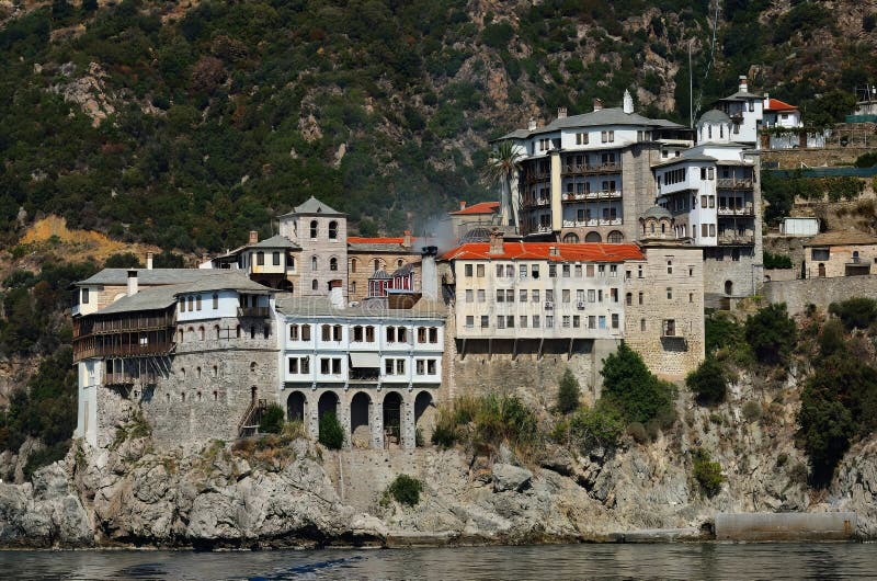 Scenic View of Osiou Gregoriou Monastery, Mount Athos, Greece Stock ...