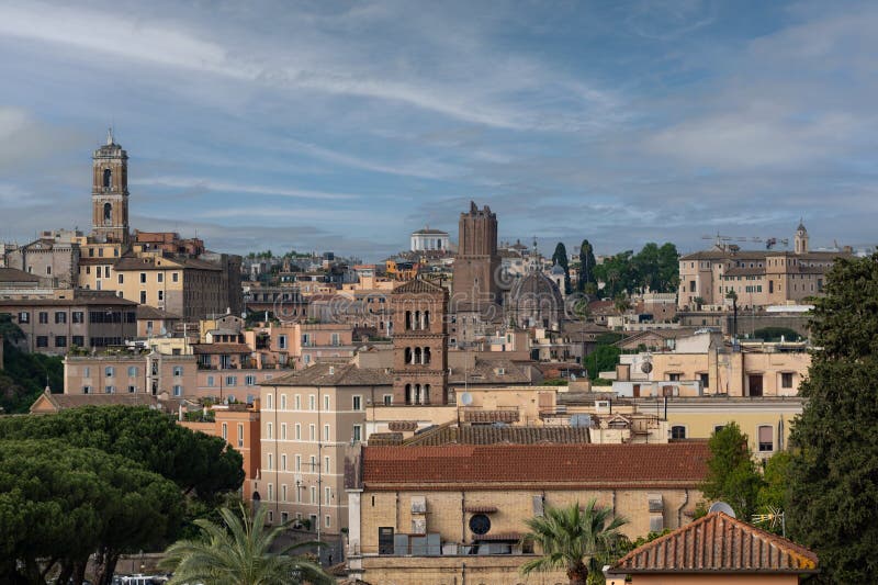 Scenic View Over Rome Highlighting Its Iconic Dome Architecture and ...