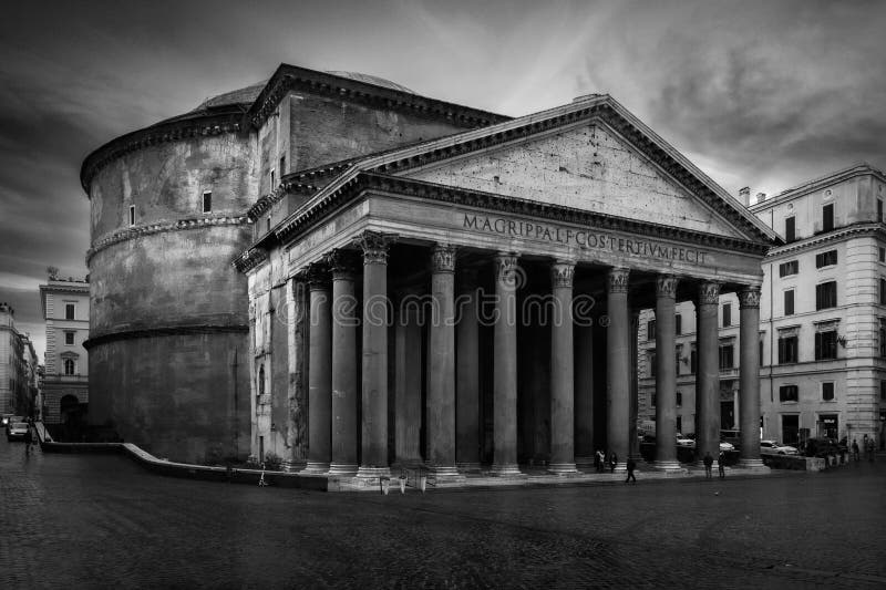 Scenic View of the Pantheon in Rome, Italy in Grayscale Stock Photo ...