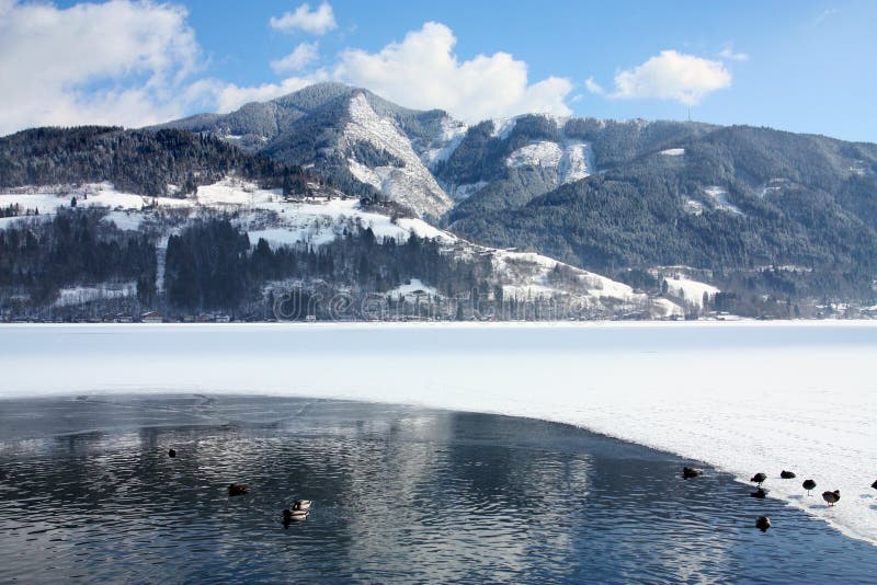 Scenic View of Path Around Lake Stock Photo - Image of capped, zeller ...