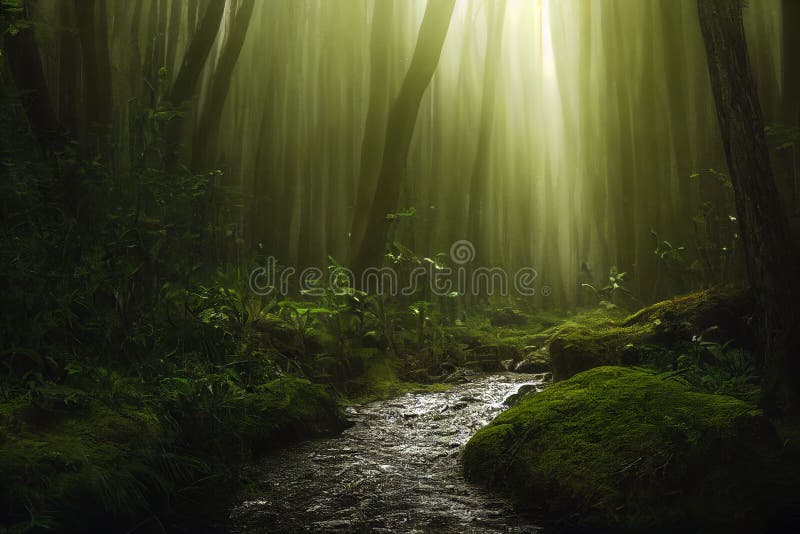 Scenic View of a Path Going through a Forest with Sunrays Passing ...