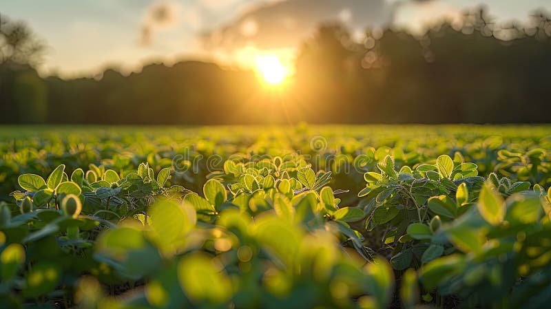 A Scenic View of a Peanut Field at Dusk, with the Golden Light of the ...