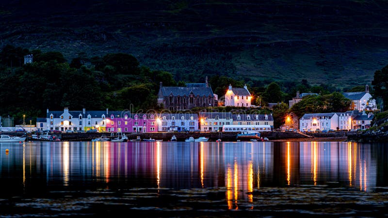 Scenic View of Portree Harbour, Isle of Skye at Night Editorial Stock ...