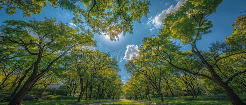 Scenic View of Public Park with Lush Trees and Winding Walk Paths from ...
